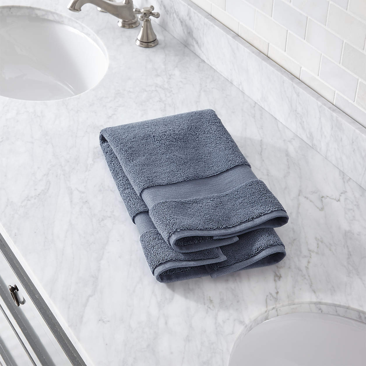 Organic Turkish Cotton Evening Blue Hand Towel + Reviews | Crate & Barrel