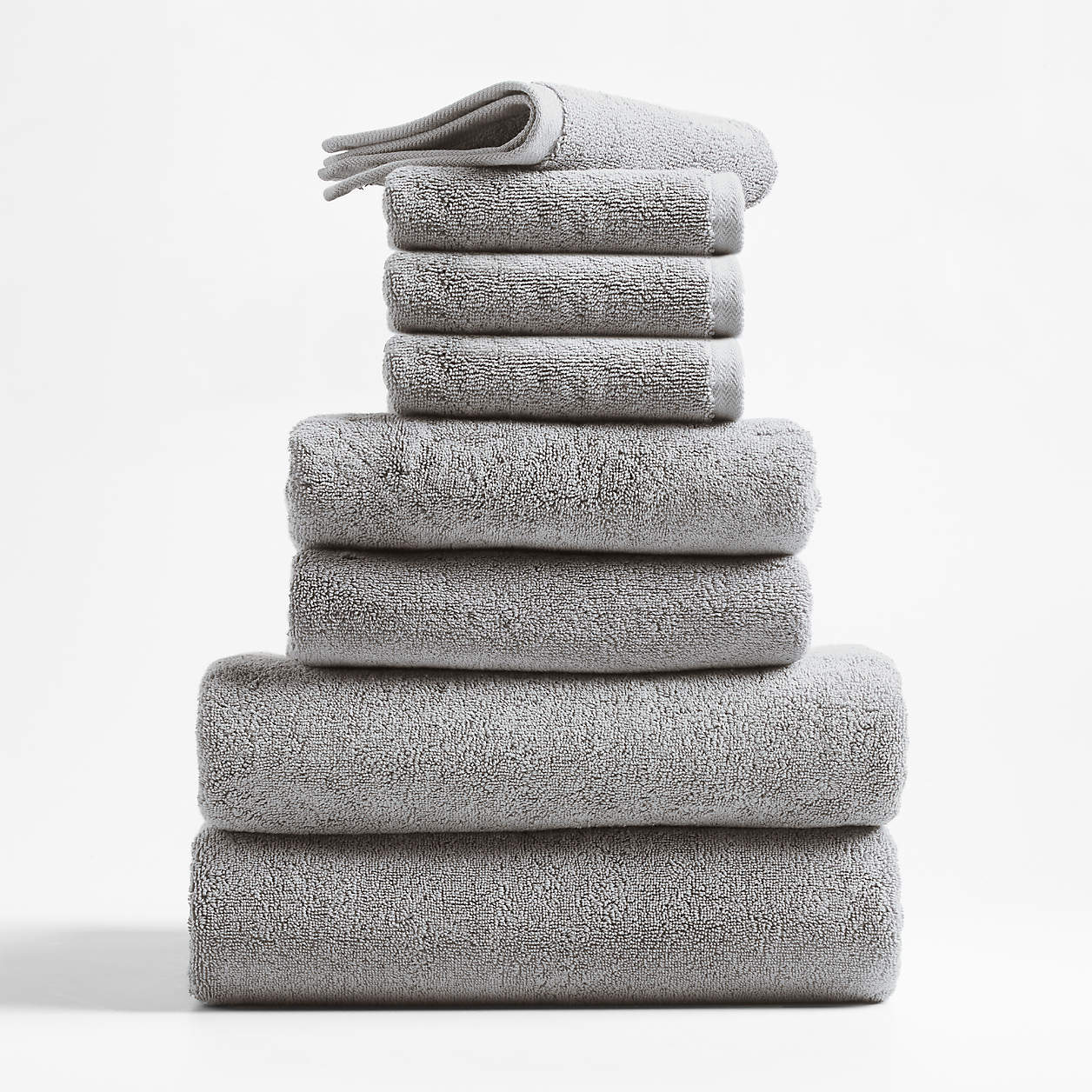 Organic Turkish Cotton 800-Gram Grey Towels, Set of 8 | Crate & Barrel
