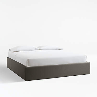 Meraux 56" Linen Ivory Upholstered King Headboard with Batten White Oak ...