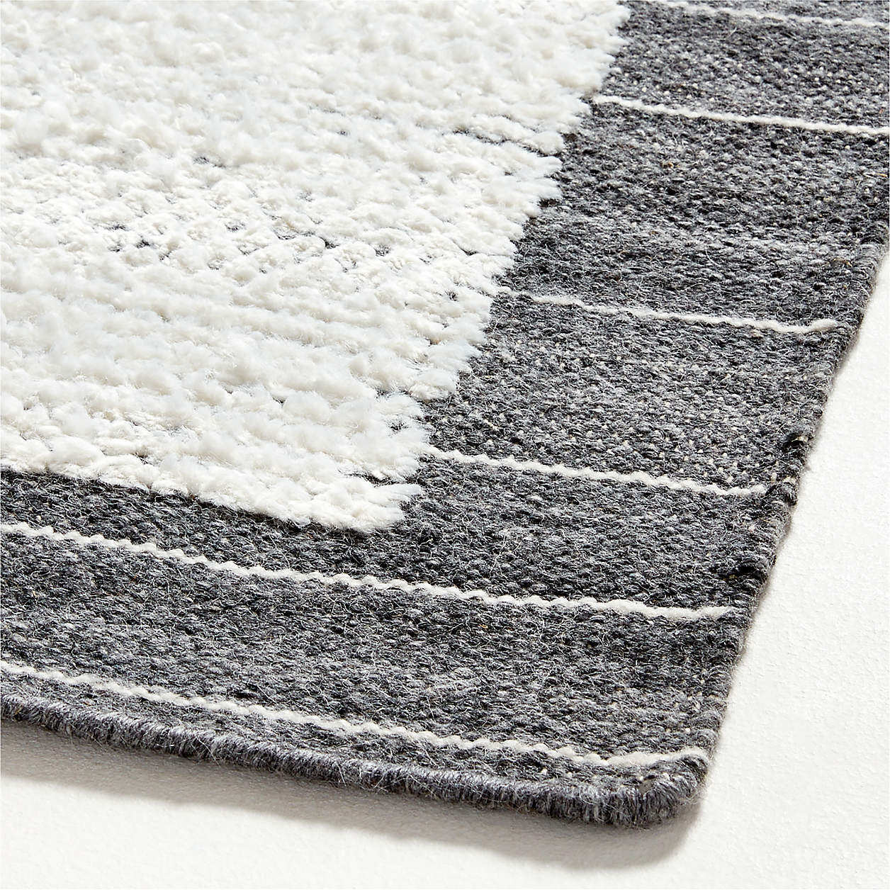 Valence Wool Border Ivory and Grey Rug Swatch 12"x18" | Crate & Barrel