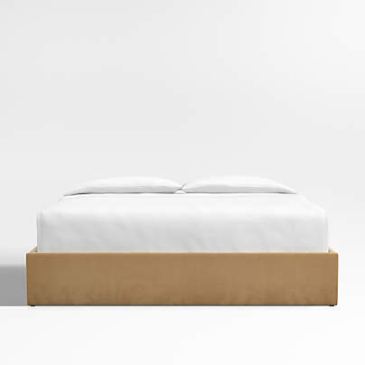 Velvet Beige Upholstered King Storage Bed Base | Crate & Barrel