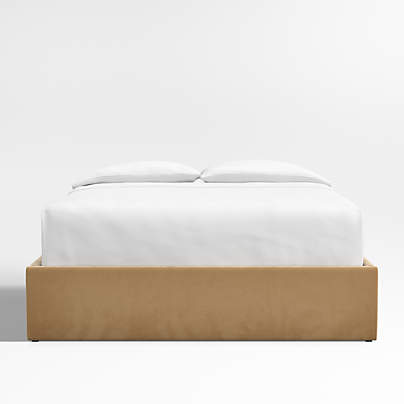 Velvet Beige Upholstered Queen Storage Bed Base | Crate & Barrel
