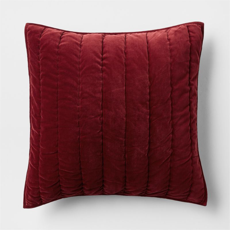 Organic Cotton Velvet Garnet Red Euro Quilted Pillow Sham | Crate & Barrel