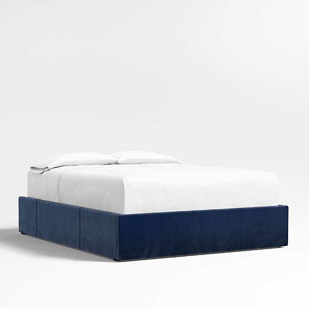 Navy King Upholstered Storage Bed Base | Crate & Barrel