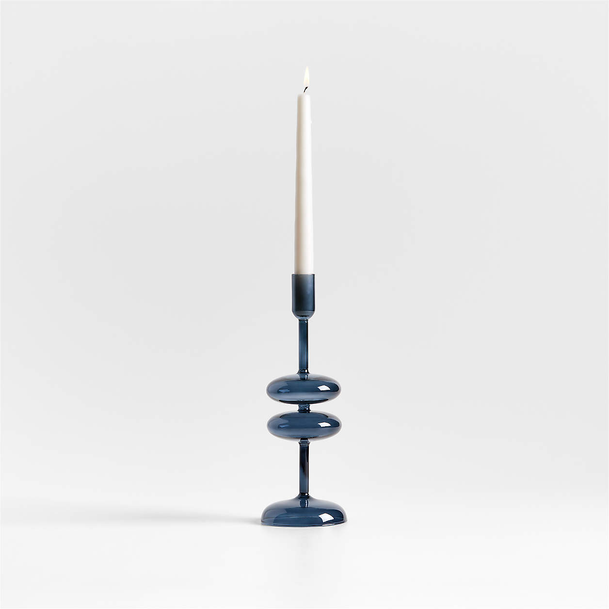 Venezia Medium Deep Blue Glass Taper Candle Holder + Reviews | Crate ...