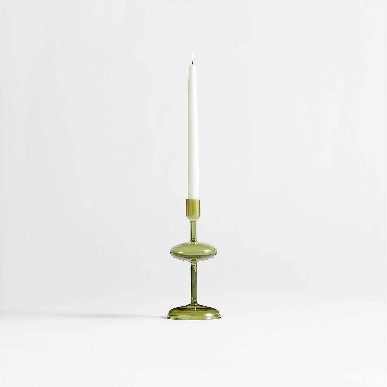 Venezia Small Olive Green Glass Taper Candle Holder + Reviews | Crate ...