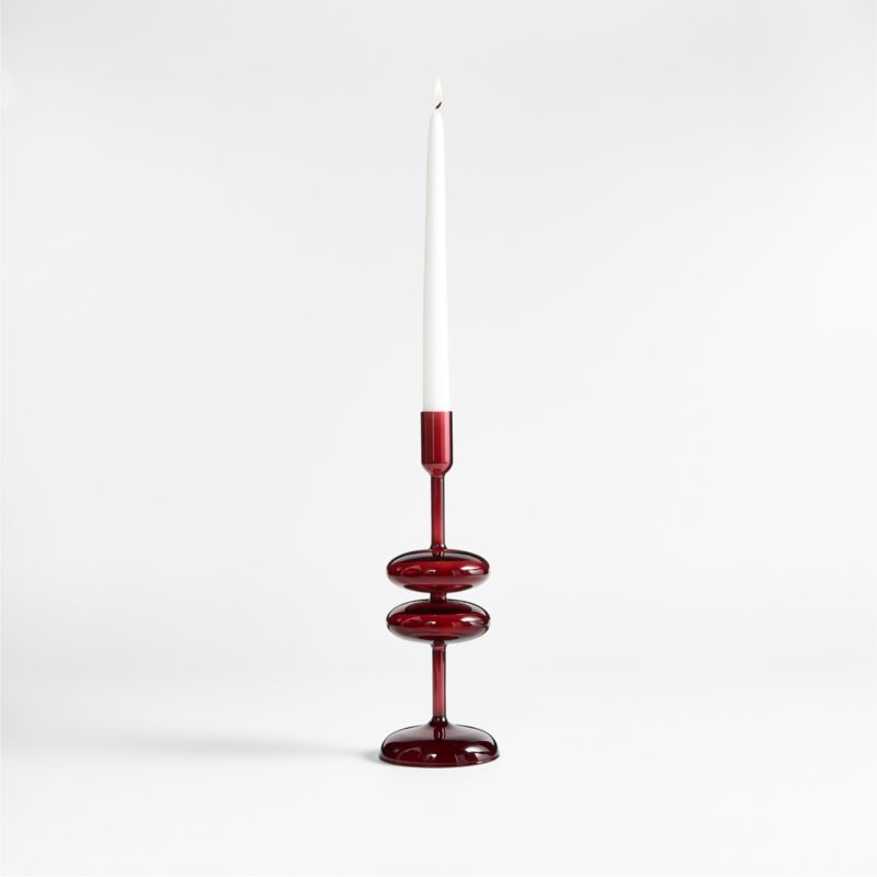 Venezia Medium Red Glass Taper Candle Holder + Reviews | Crate & Barrel