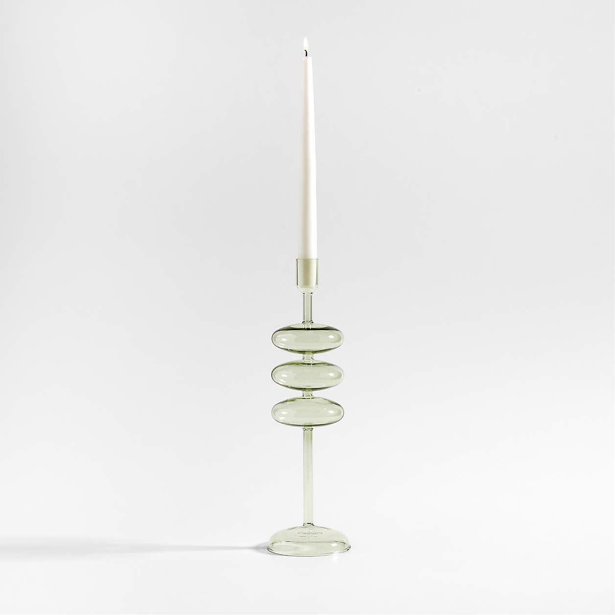 Venezia Large Smoke Green Glass Taper Candle Holder + Reviews | Crate ...