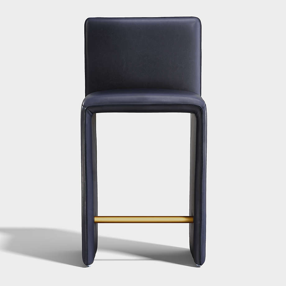 Venn Navy Leather Counter Stool + Reviews | Crate & Barrel