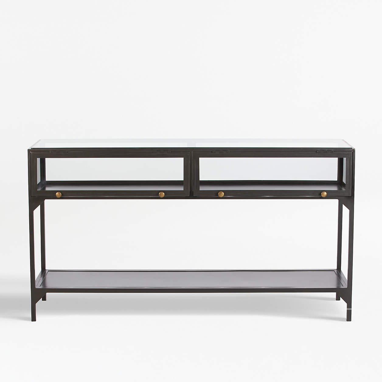 Ventana 54" Rectangular Black Iron and Glass Storage Console Table ...