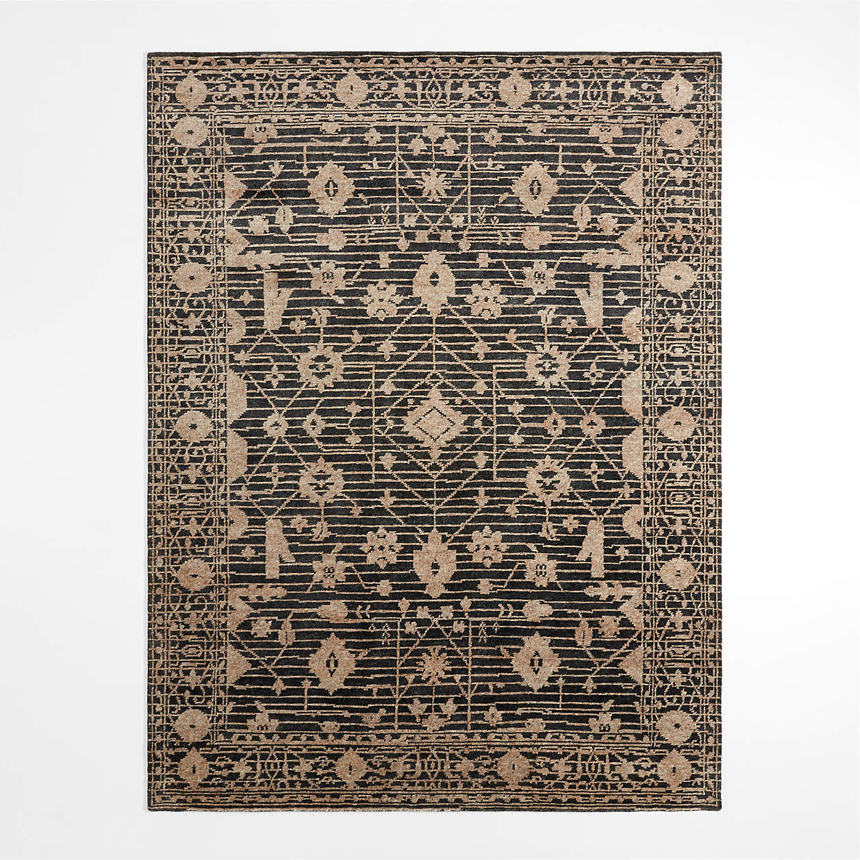 Verona Wool Hand-Knotted Black Area Rug 8'x10' | Crate & Barrel