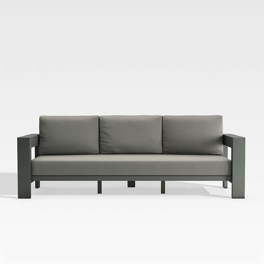 Walker Outdoor Metal Sofa with Silver Sunbrella Cushions | Crate & Barrel