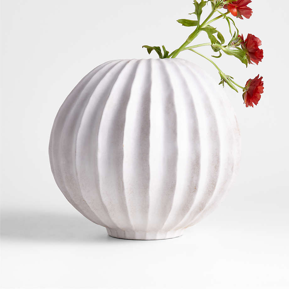 Warren White Stoneware Round Vase 9" + Reviews | Crate & Barrel
