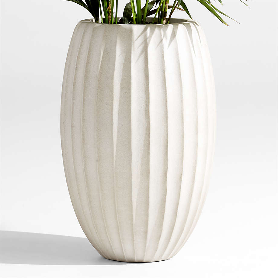 Warren Large Warm White Stone and Cement Outdoor Planter 16.9" | Crate ...