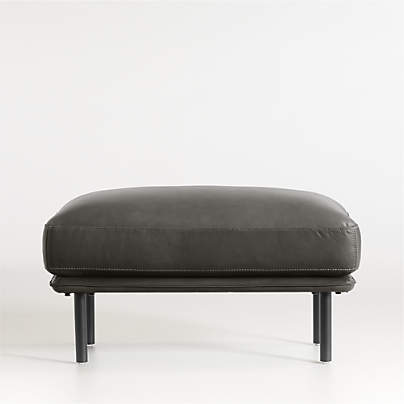 Halston Tufted Black Leather Ottoman | Crate & Barrel Canada
