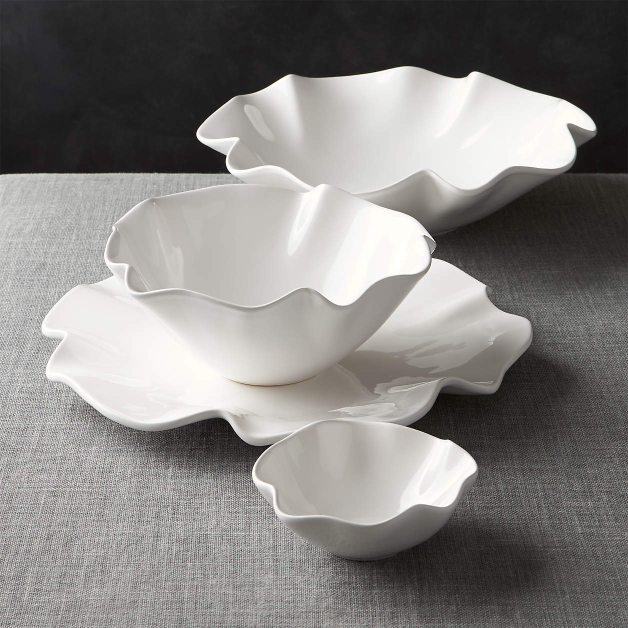 White Ruffle 5.5"-15" Bowls | Crate & Barrel Canada