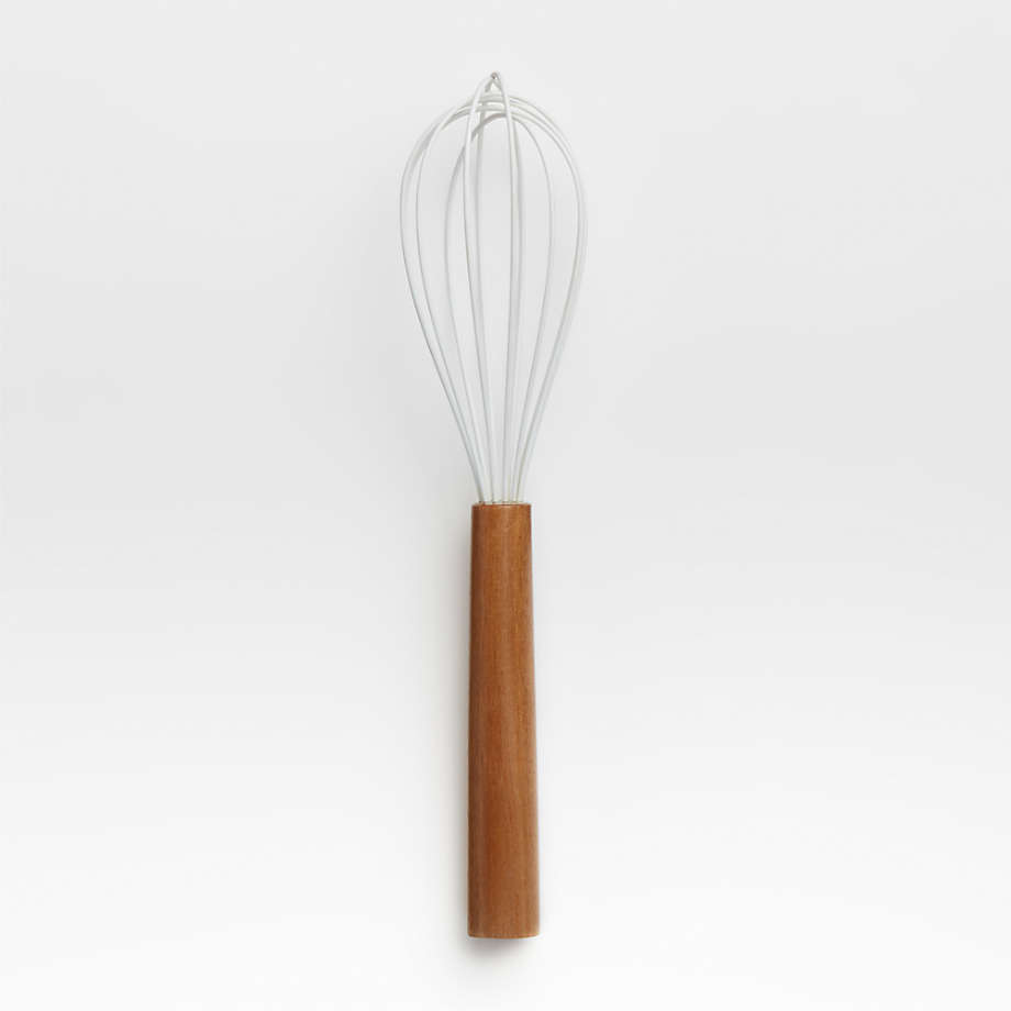 White Silicone Whisk with Acacia Wood Handle | Crate & Barrel