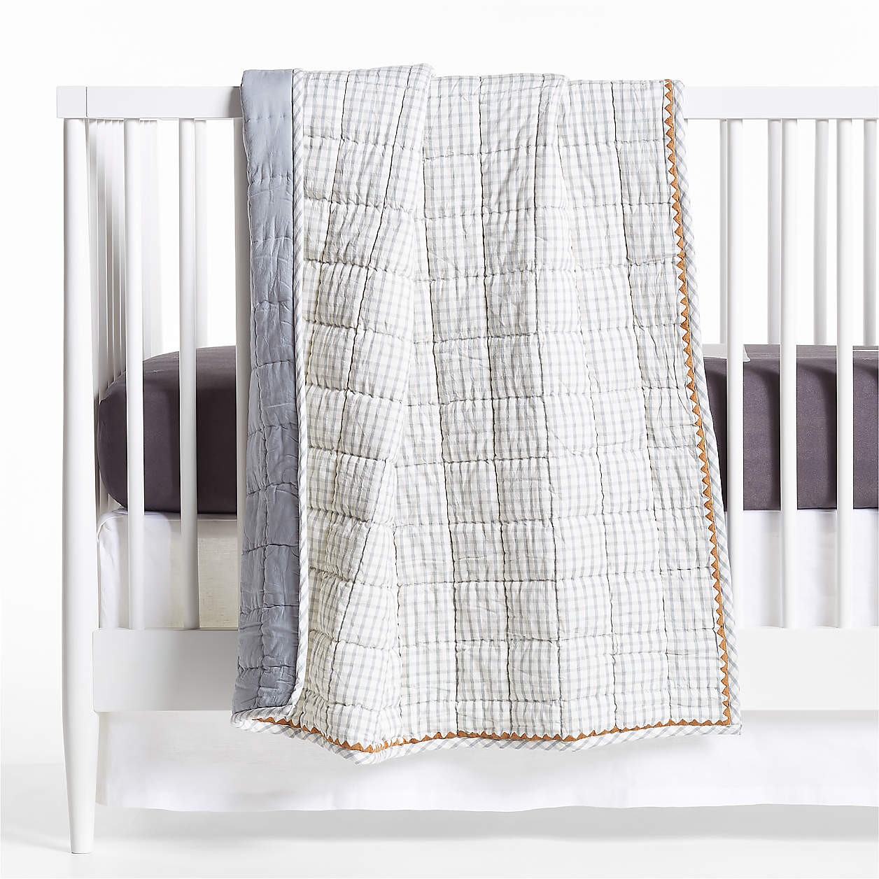 Blue Windowpane Plaid Organic Cotton Baby Crib Quilt + Reviews | Crate ...