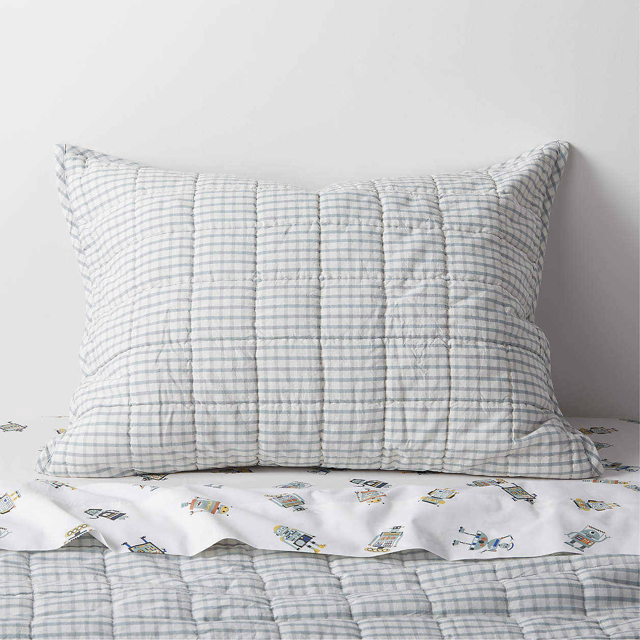 Blue Windowpane Plaid Cotton Kids Bedding Bundle Set | Crate & Kids