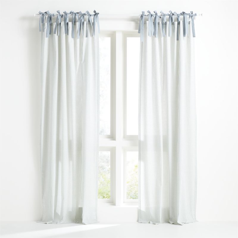 96" Blue Organic Cotton Windowpane Plaid Curtain Panel + Reviews ...