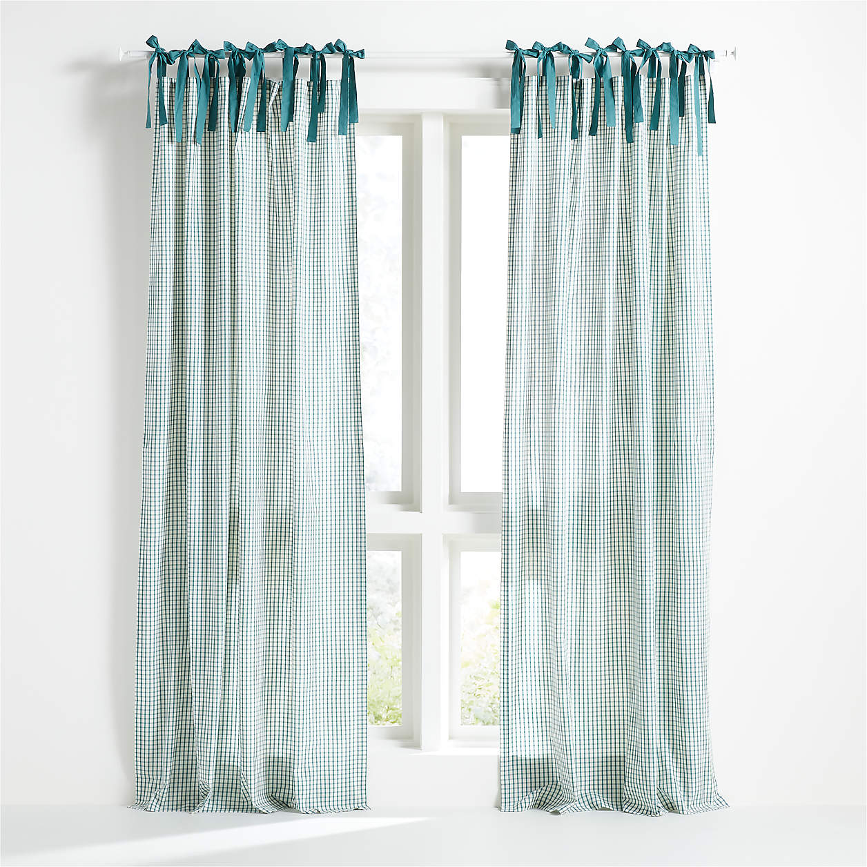 84" Teal Organic Cotton Windowpane Plaid Curtain Panel | Crate & Kids ...