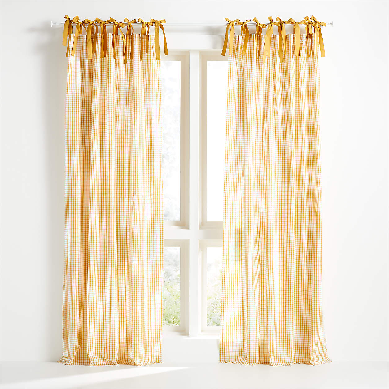 96" Yellow Organic Cotton Windowpane Plaid Curtain Panel + Reviews ...
