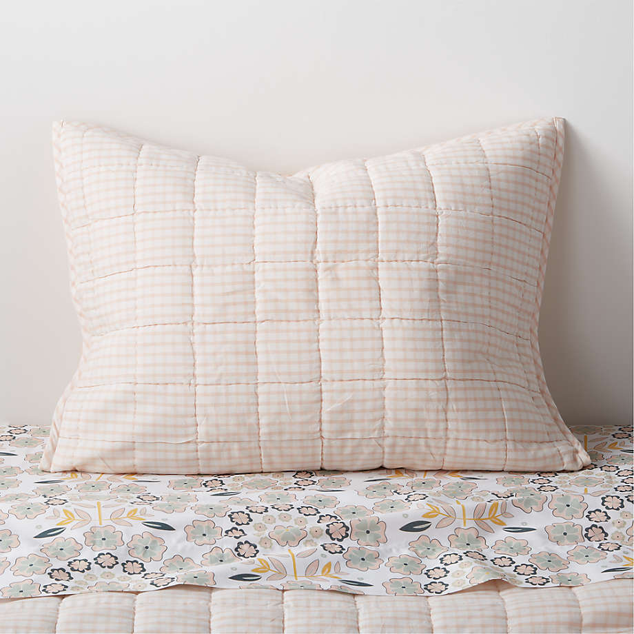 Kids Pink Windowpane Plaid Cotton Pillow Sham | Crate & Kids
