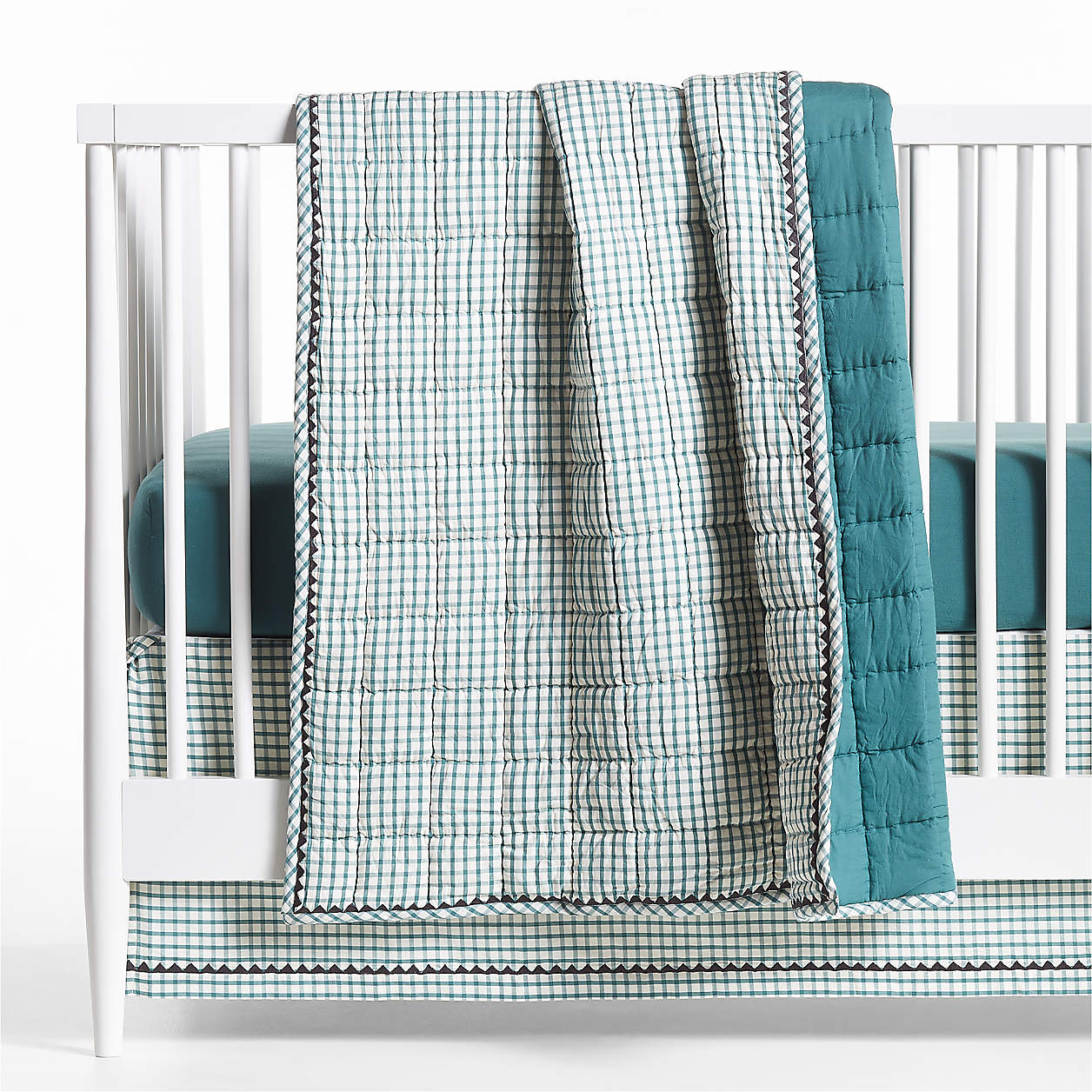 Teal Windowpane Plaid Organic Cotton Baby Crib Quilt + Reviews | Crate ...