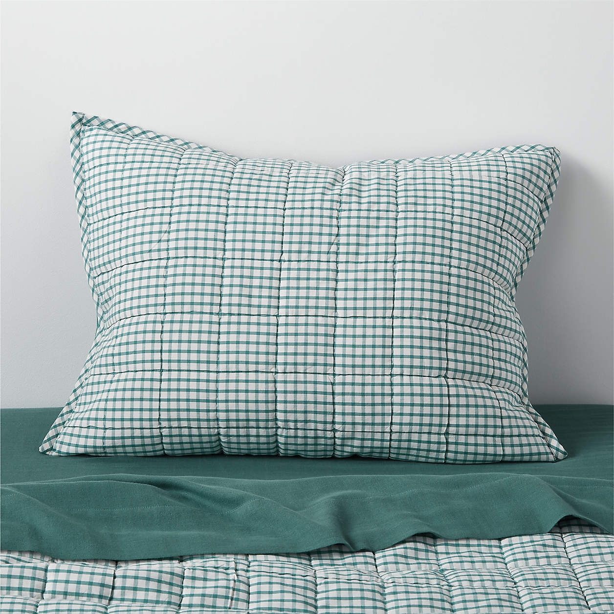 Kids Teal Windowpane Plaid Cotton Pillow Sham | Crate & Kids