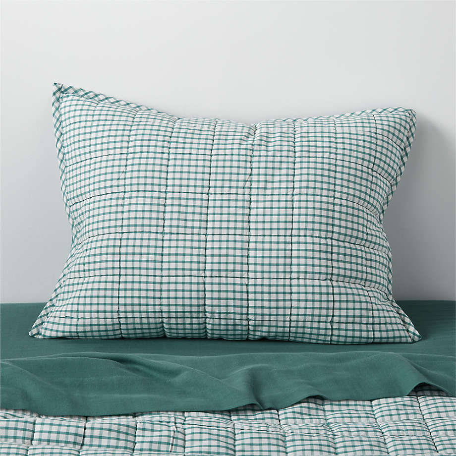 Kids Teal Windowpane Plaid Cotton Pillow Sham | Crate & Kids