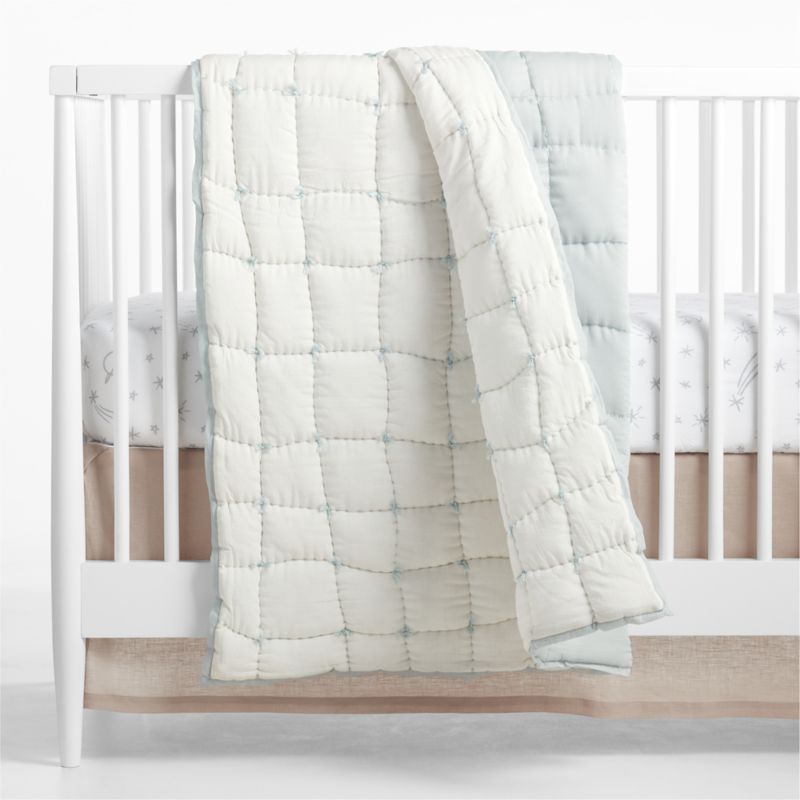 Modern Wonky Grid Light Blue Baby Crib Quilt + Reviews | Crate & Kids