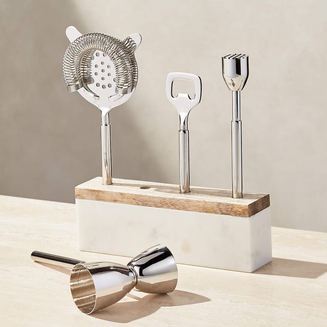 Wood and Marble Bar Tool Set + Reviews | Crate & Barrel