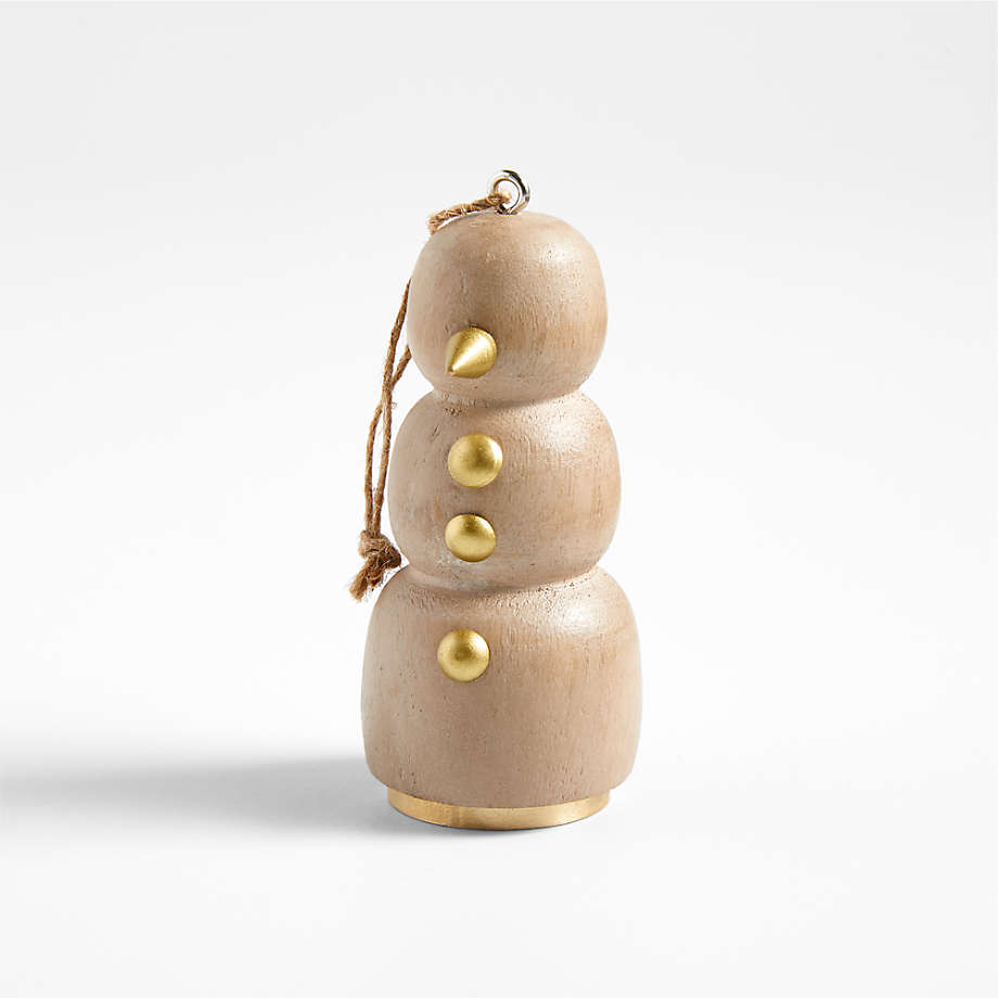 Brass and Wood Snowman Christmas Tree Ornament | Crate & Barrel