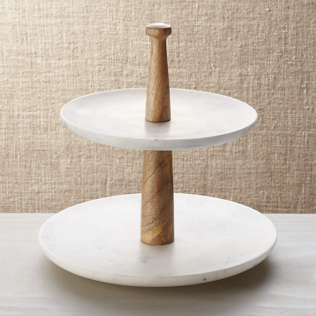 French Kitchen White Marble 2-Tier Server Cupcake Stand + Reviews ...