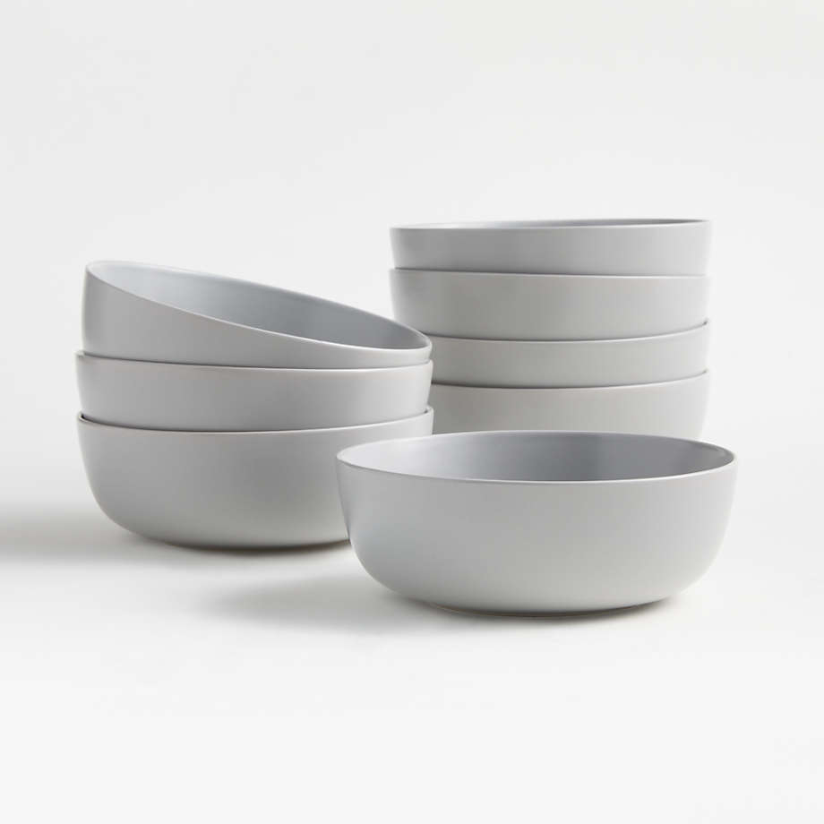 Wren Matte Light Grey Bowls, Set of 8 | Crate & Barrel