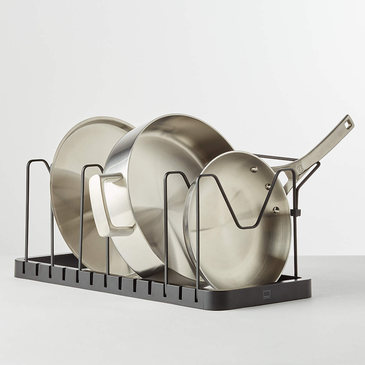 Yamazaki Tower Black Adjustable Pot Lid and Frying Pan Organizer ...