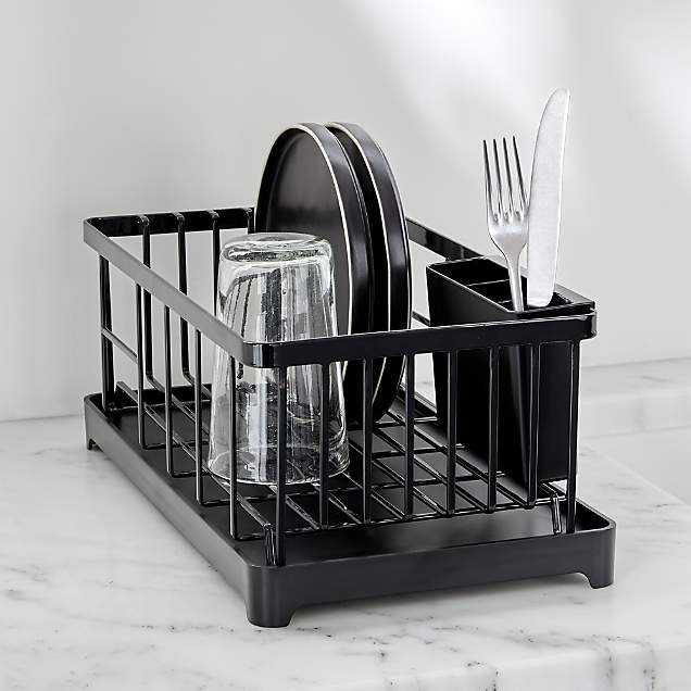Black Dish Rack with Wood Handles + Reviews | Crate & Barrel