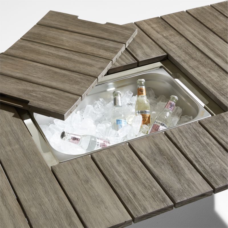 Andorra 61" Weathered Grey Wood Outdoor Coffee Table with Drink Bin ...