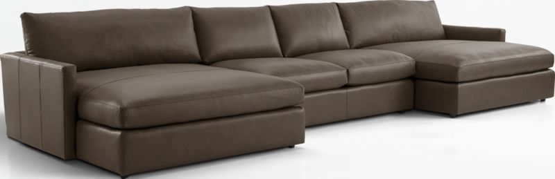 Lounge Deep Leather 3-Piece Extra Wide Chaise Sectional Sofa + Reviews ...