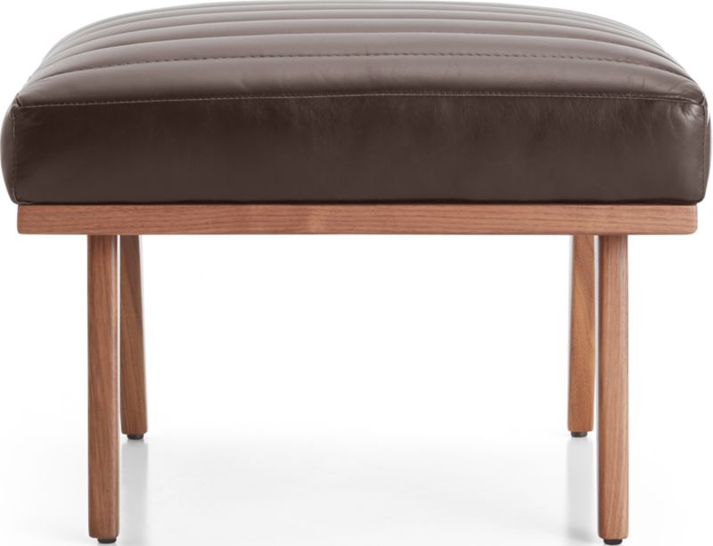 Cavett Channel Leather Walnut Wood Frame Ottoman