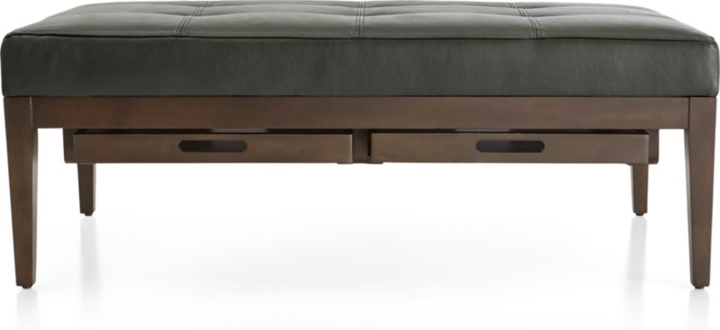 Nash Leather Tufted Rectangular Ottoman with Tray